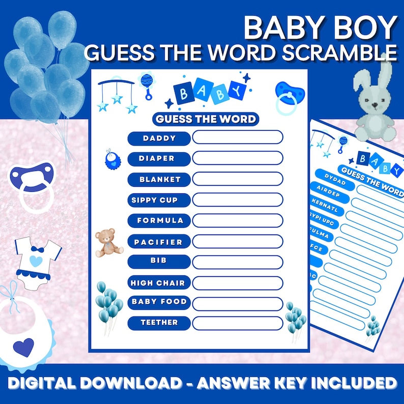 Adorable Baby Boy Word Scramble Game, Shower Activity (digital Download ...