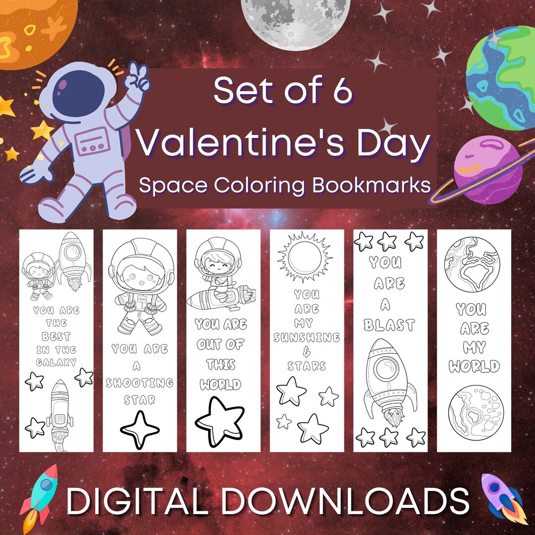 Lot de 6 signets à colorier pour la Saint-Valentin, espace extra ...