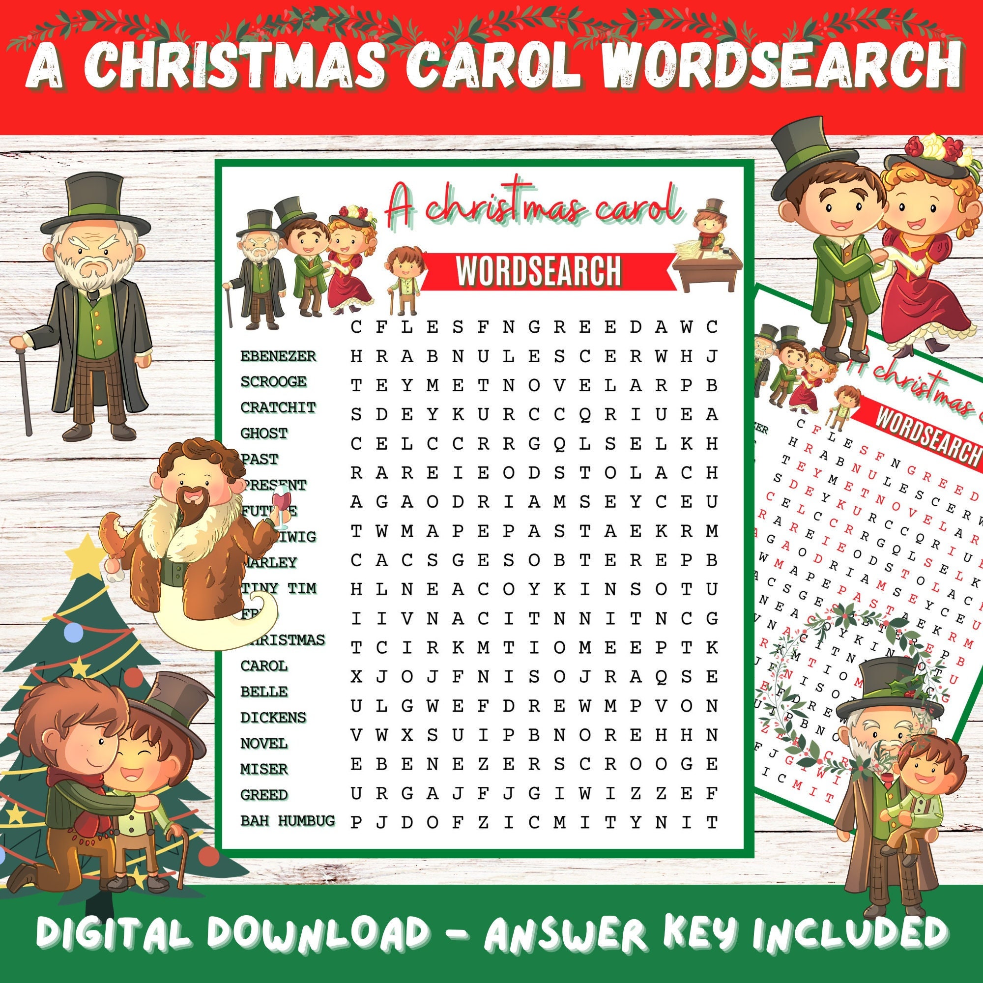 A Christmas Carol Wordsearch Printable With Answers, Fun Game ...