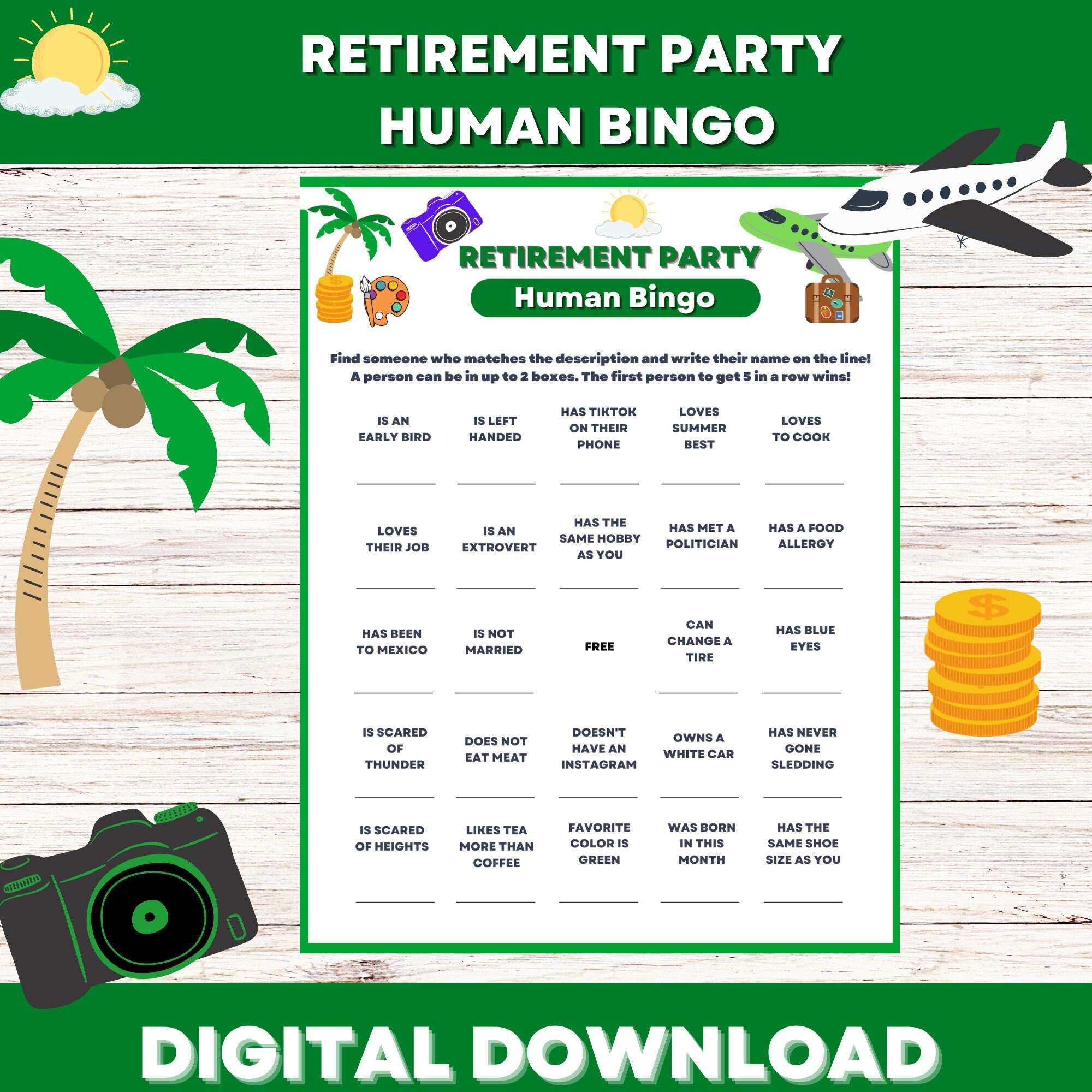 A Retirement Party Printable Game, Human Bingo, Fun Game, Retirement ...