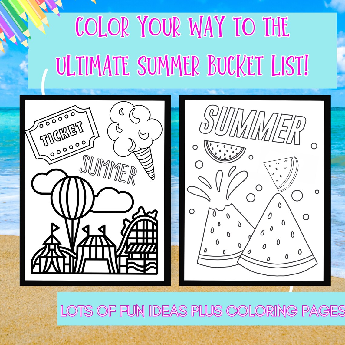 Summer Bucket List Coloring Printable, Summer to Do List, Summer Break ...