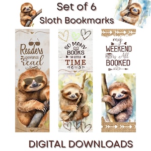 Set of 6 Watercolor Sloth Booklovers Bookmarks, Cute Sloth Bookmarks ...