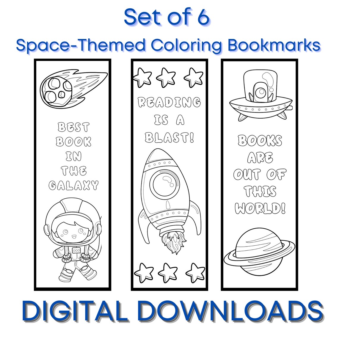 Set of 6 Coloring Outer Space and Astronaut Themed Bookmarks, Outer ...