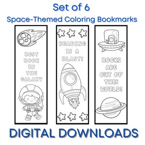 Set of 6 Coloring Outer Space and Astronaut Themed Bookmarks, Outer ...