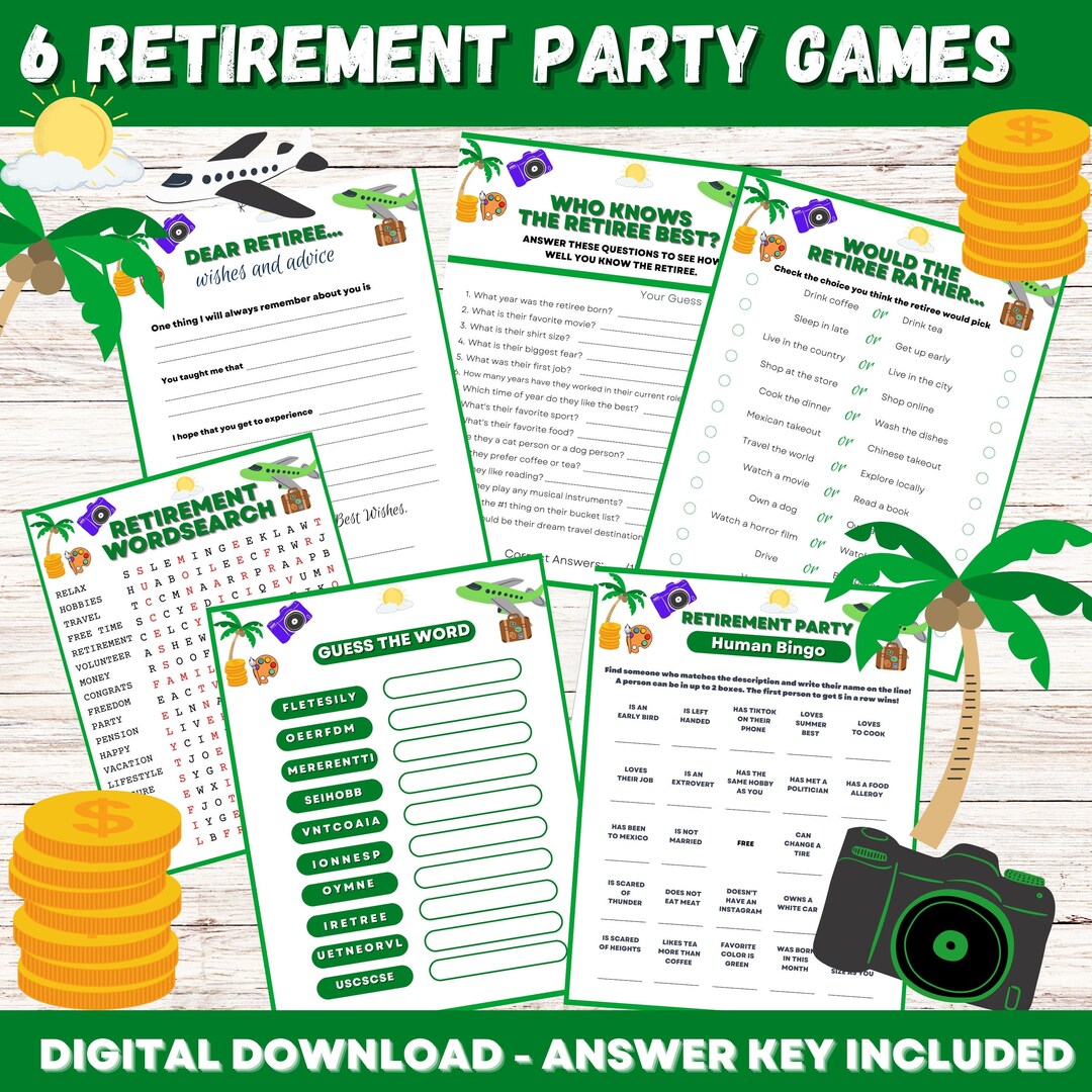 A Retirement Party Printable Game Bundle With Answers, Fun Game ...