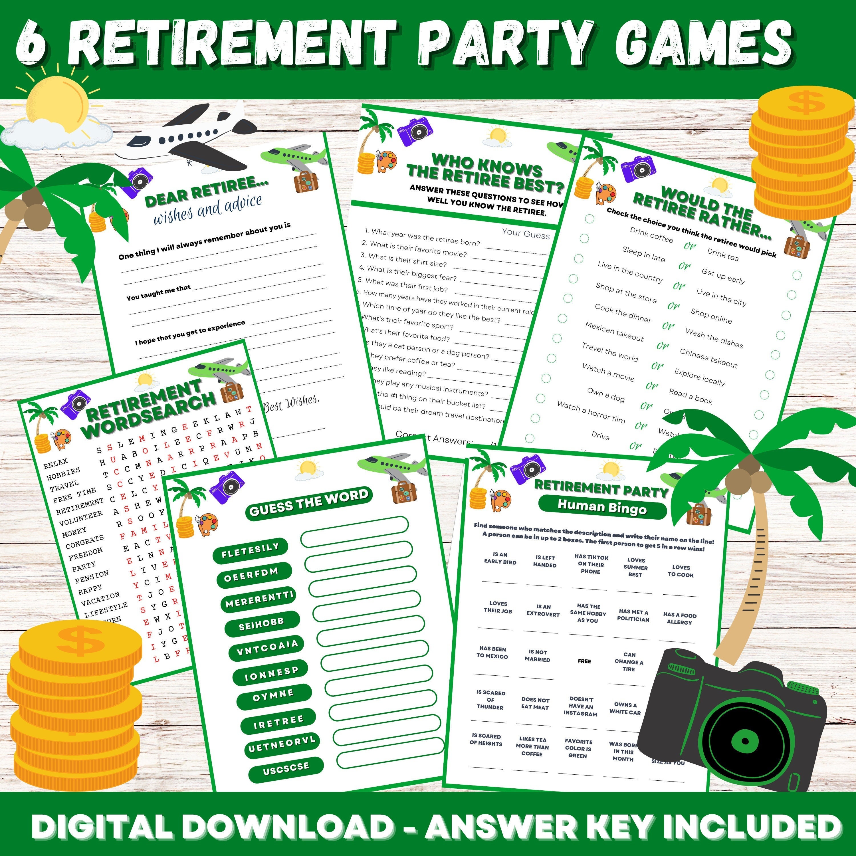 A Retirement Party Printable Game Bundle With Answers, Fun Game ...