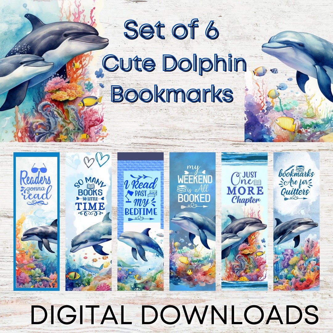 Set of 6 Cute Dolphin Booklovers Bookmarks, Cute Dolphin Bookmarks ...