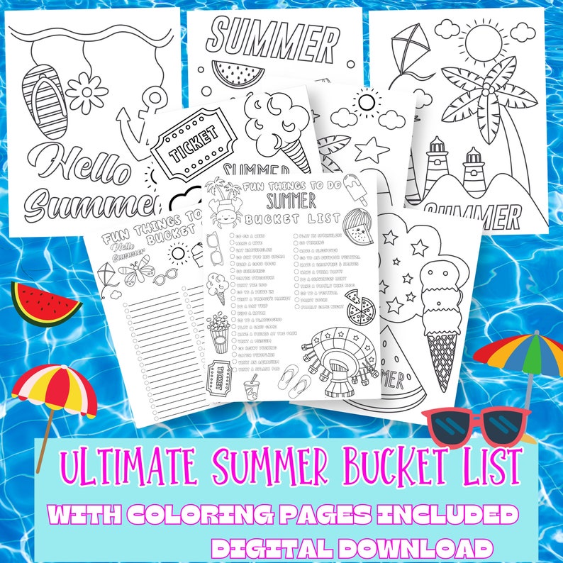 Summer Bucket List Coloring Printable, Summer to Do List, Summer Break ...