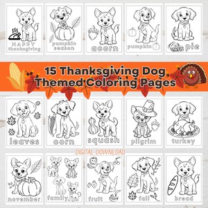 Fun Thanksgiving Dog Coloring Pages | Fall Activity (digital Download ...