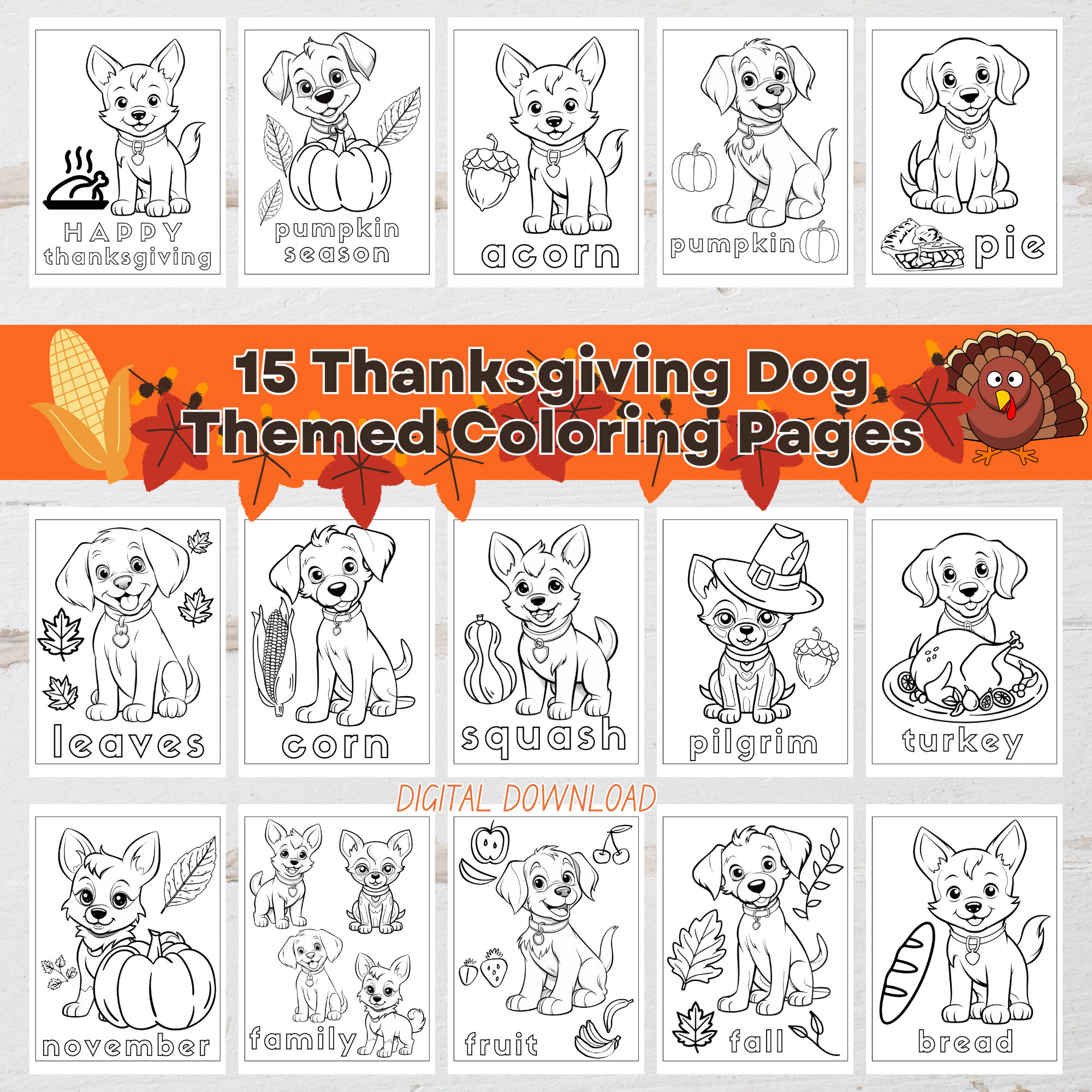 15 Thanksgiving Dog Coloring Pages | Printable Fall Coloring Sheets for ...