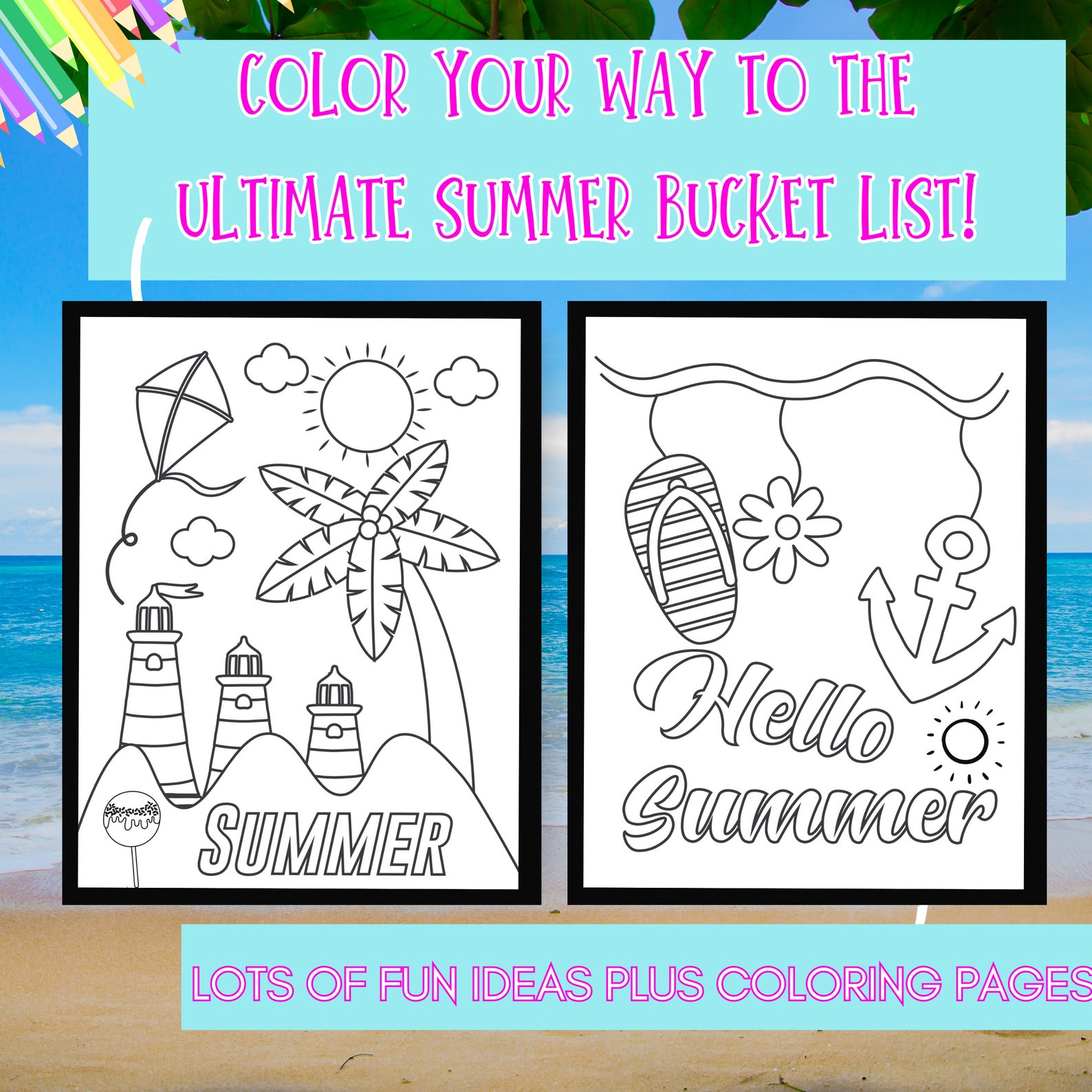 Summer Bucket List Coloring Printable, Summer to Do List, Summer Break ...