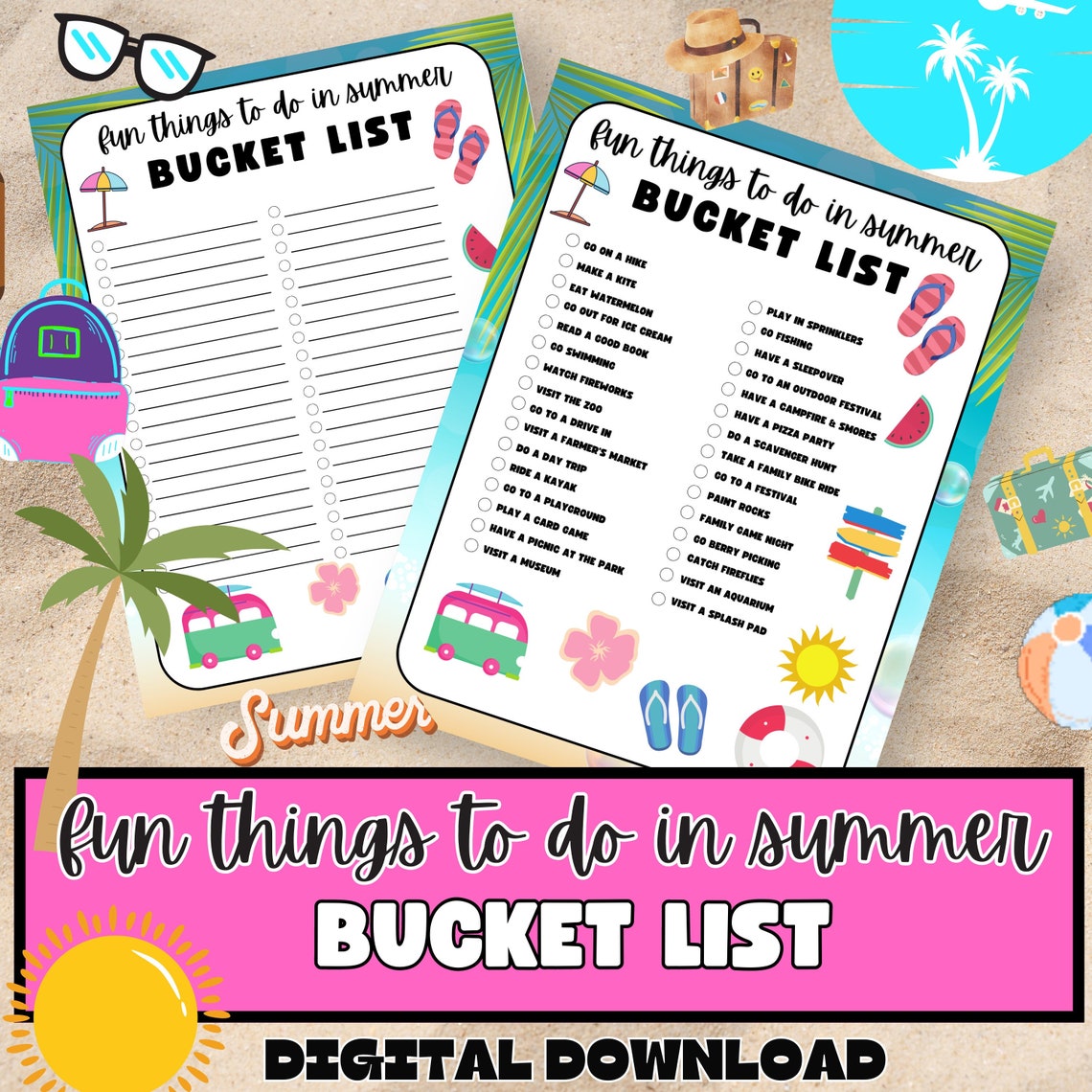 Summer Bucket List Printable, Summer to Do List, Summer Break Bucket ...