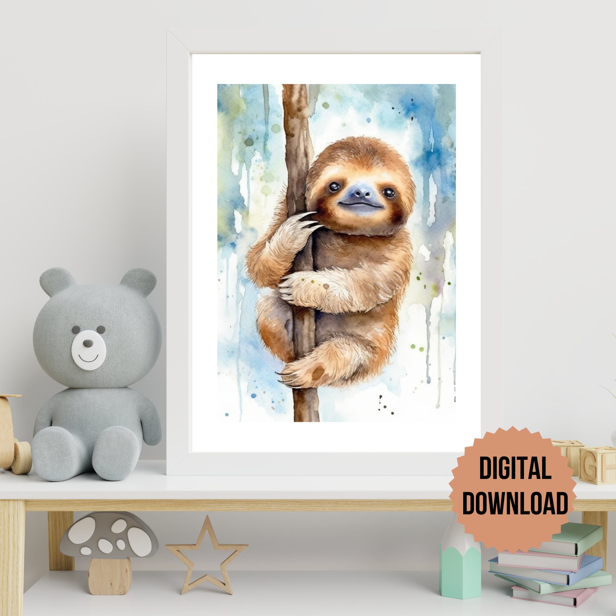 Watercolor Sloth Printable, Sloth Nursery Decor, Sloth Prints, Nursery ...