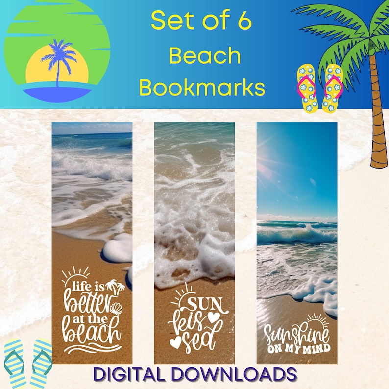 Set of 6 Ocean Seaside Coastal Beach Bookmarks, Cute Beach Bookmarks ...