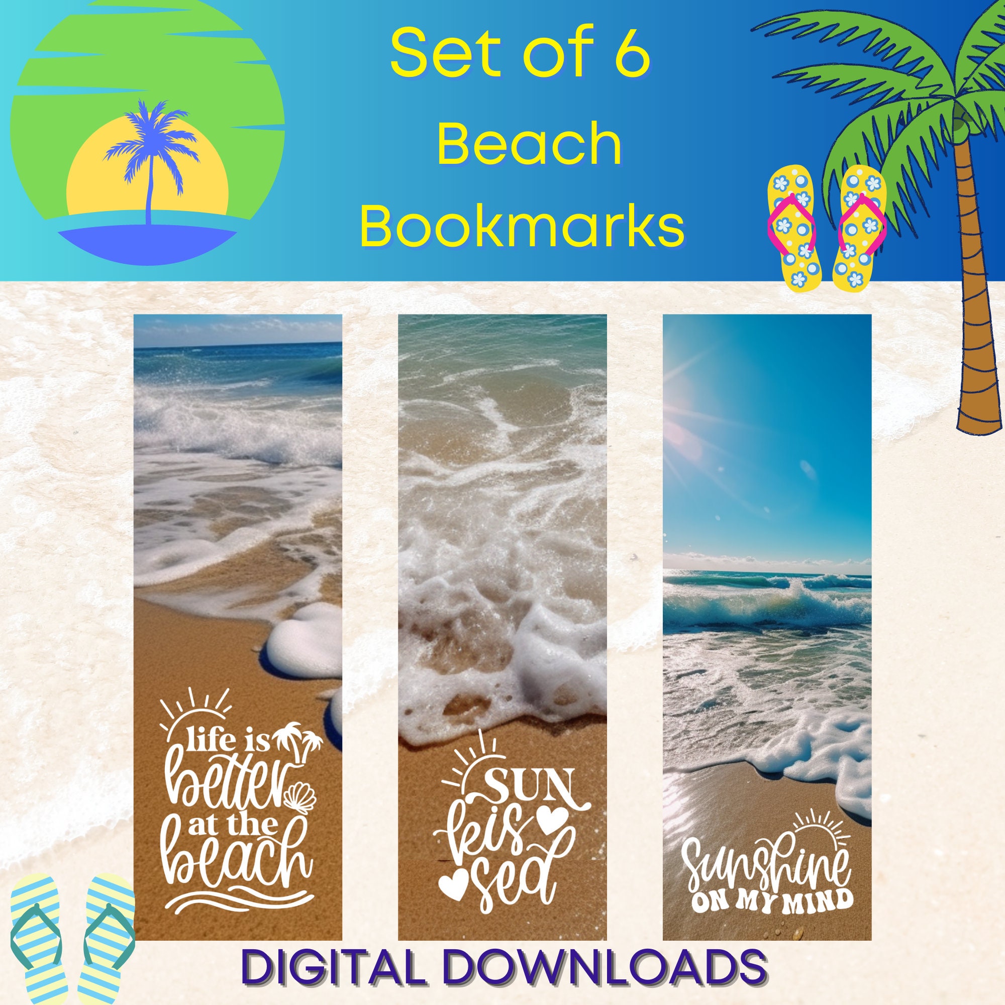 Set of 6 Ocean Seaside Coastal Beach Bookmarks, Cute Beach Bookmarks ...