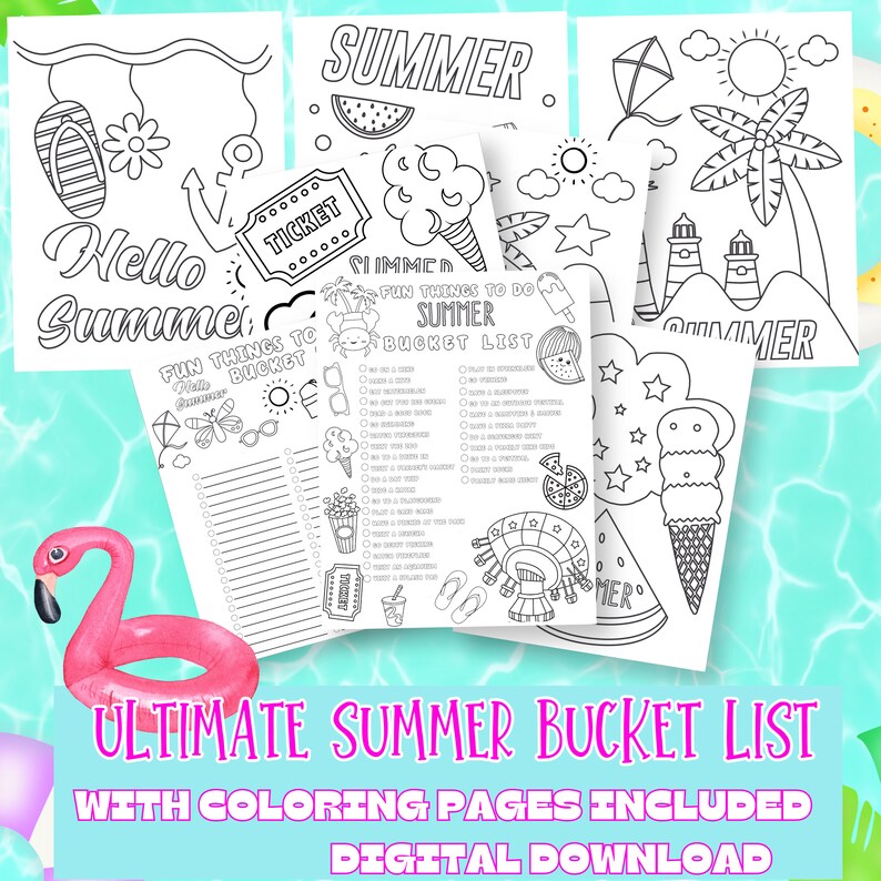Summer Bucket List Coloring Printable, Summer to Do List, Summer Break ...