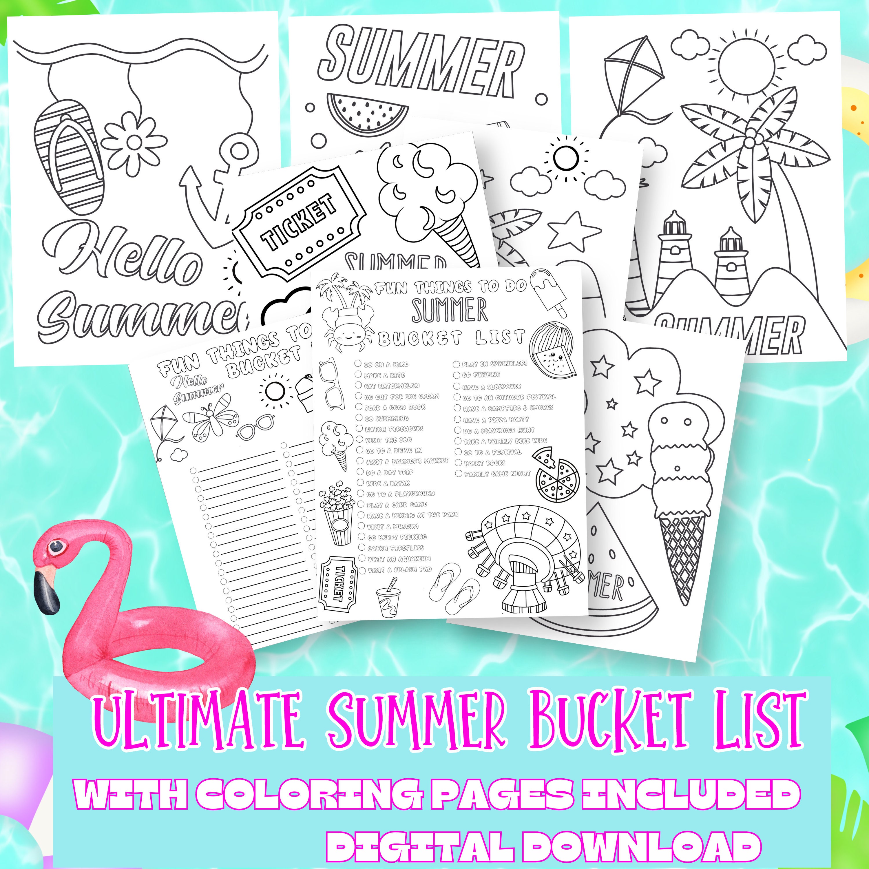 Summer Bucket List Coloring Printable, Summer to Do List, Summer Break ...