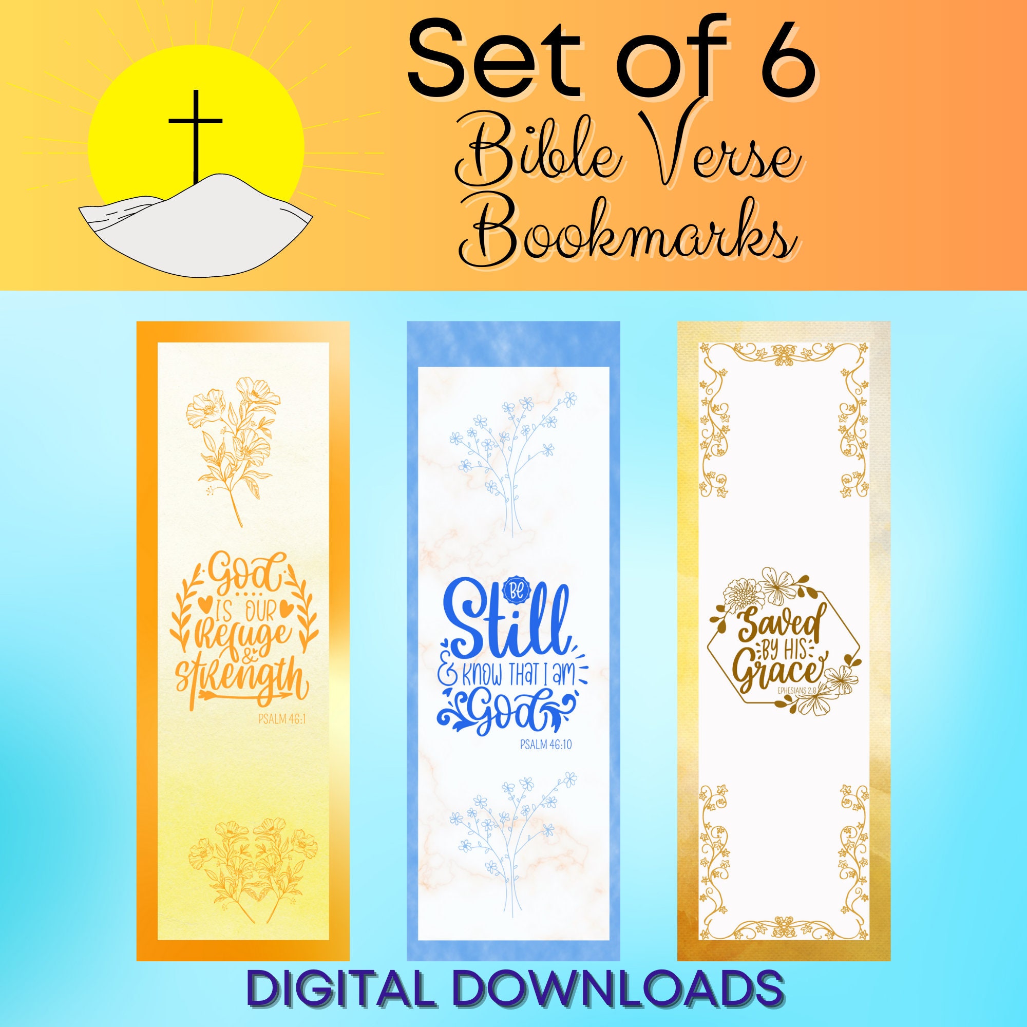 Set of 6 Printable Bible Verses Bookmarks, Christian Bookmarks, Digital ...