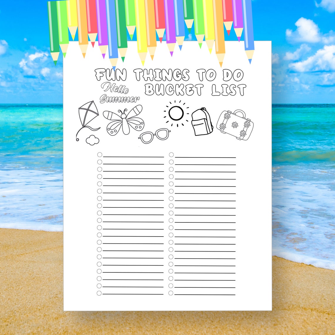 Summer Bucket List Coloring Printable, Summer to Do List, Summer Break ...