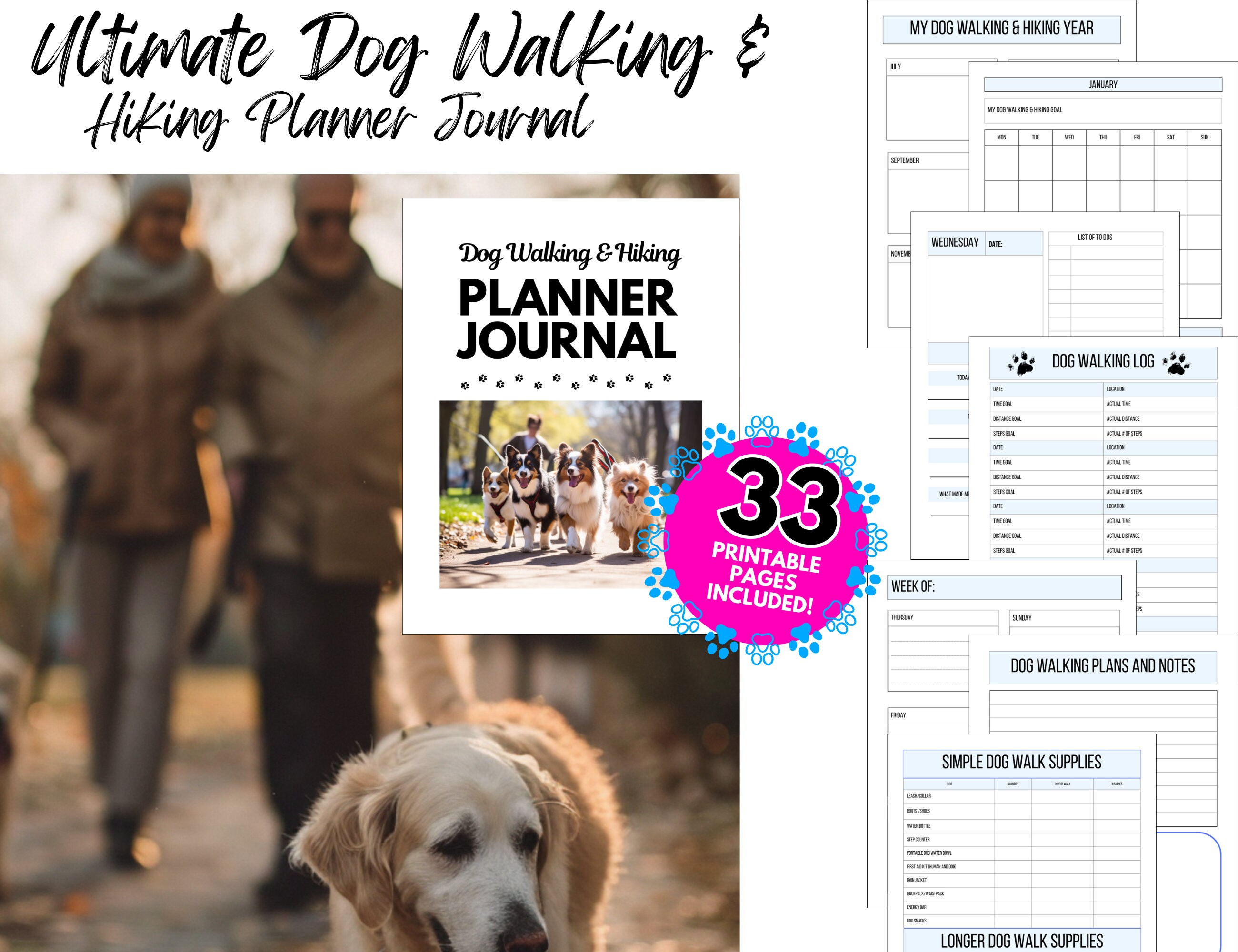 Dog Walking and Hiking Planner, Walking Journal for Dog Lovers, Dog ...