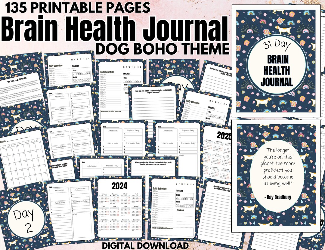 Brain Health Journal, Boho Theme (printable PDF) - Etsy