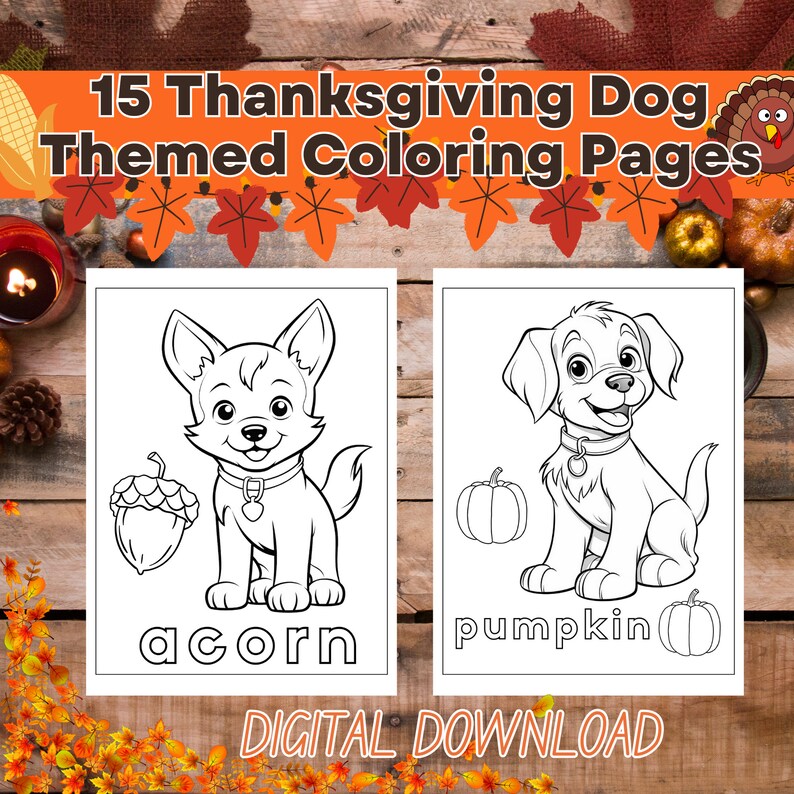 Fun Thanksgiving Dog Coloring Pages | Fall Activity (digital Download ...