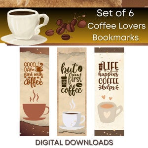 6 Coffee Lovers Bookmarks, Book Lover Bookmarks, Coffee Bookmarks ...