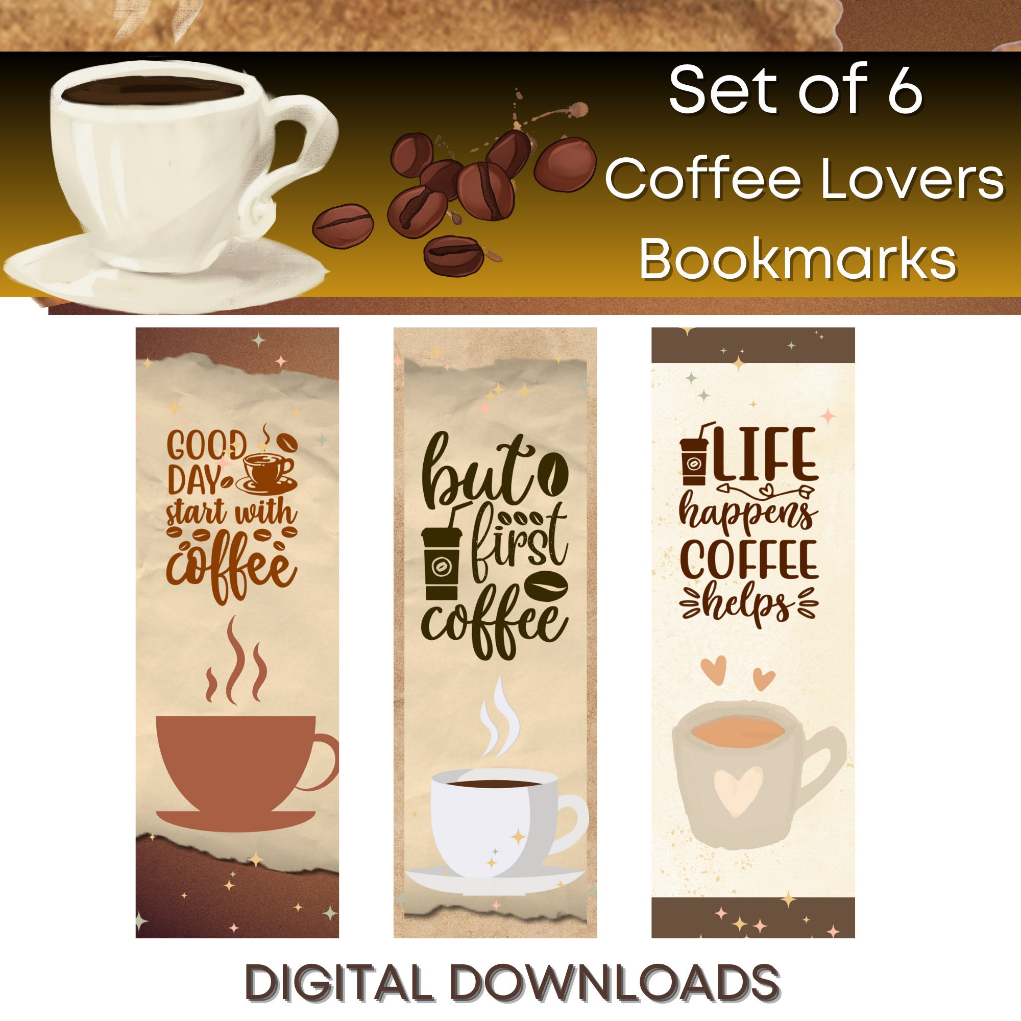 6 Coffee Lovers Bookmarks, Book Lover Bookmarks, Coffee Bookmarks ...