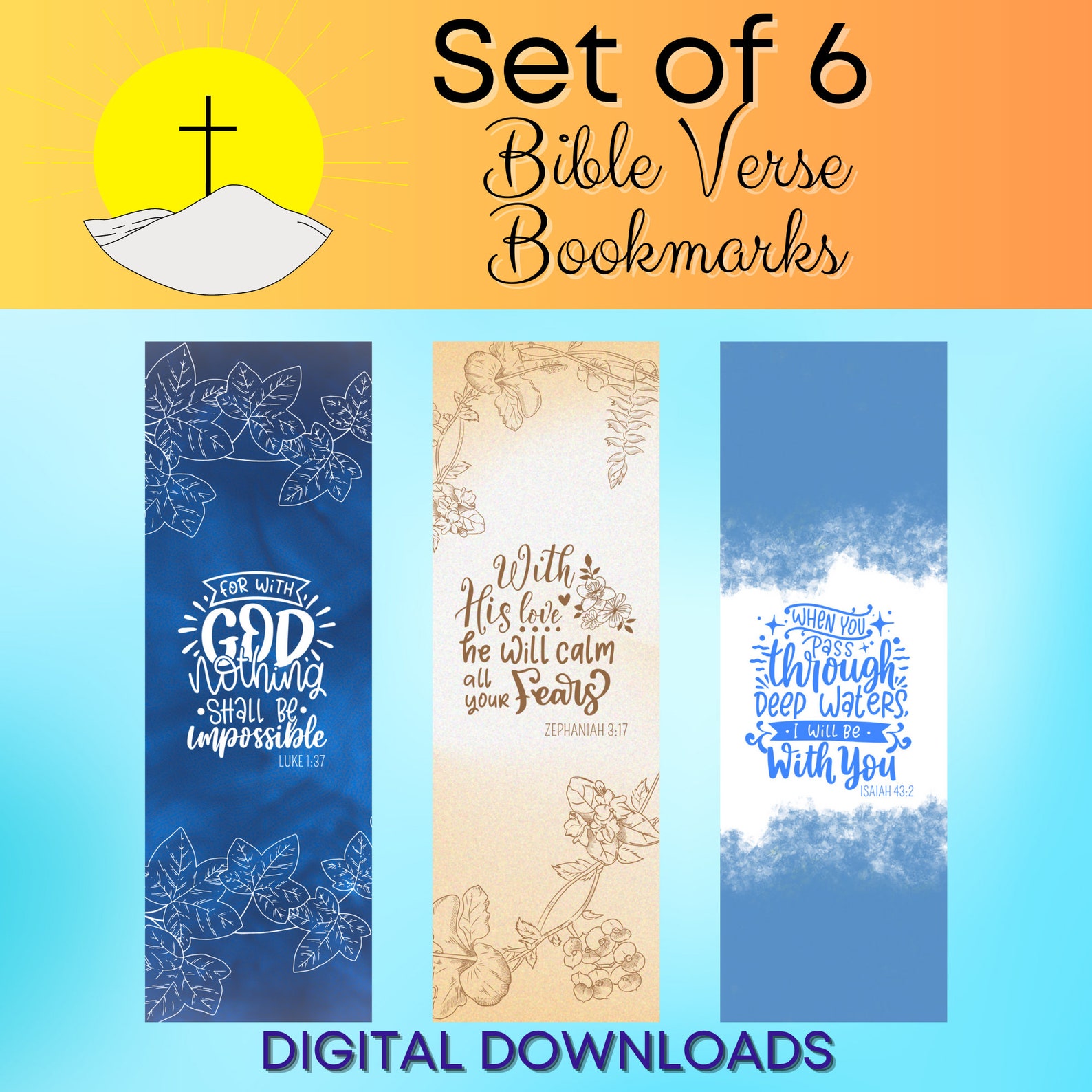 Set of 6 Printable Bible Verses Bookmarks, Christian Bookmarks, Digital ...