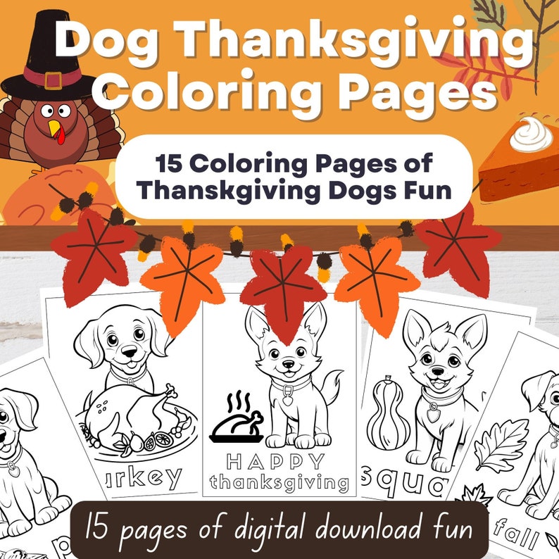 Fun Thanksgiving Dog Coloring Pages | Fall Activity (digital Download ...