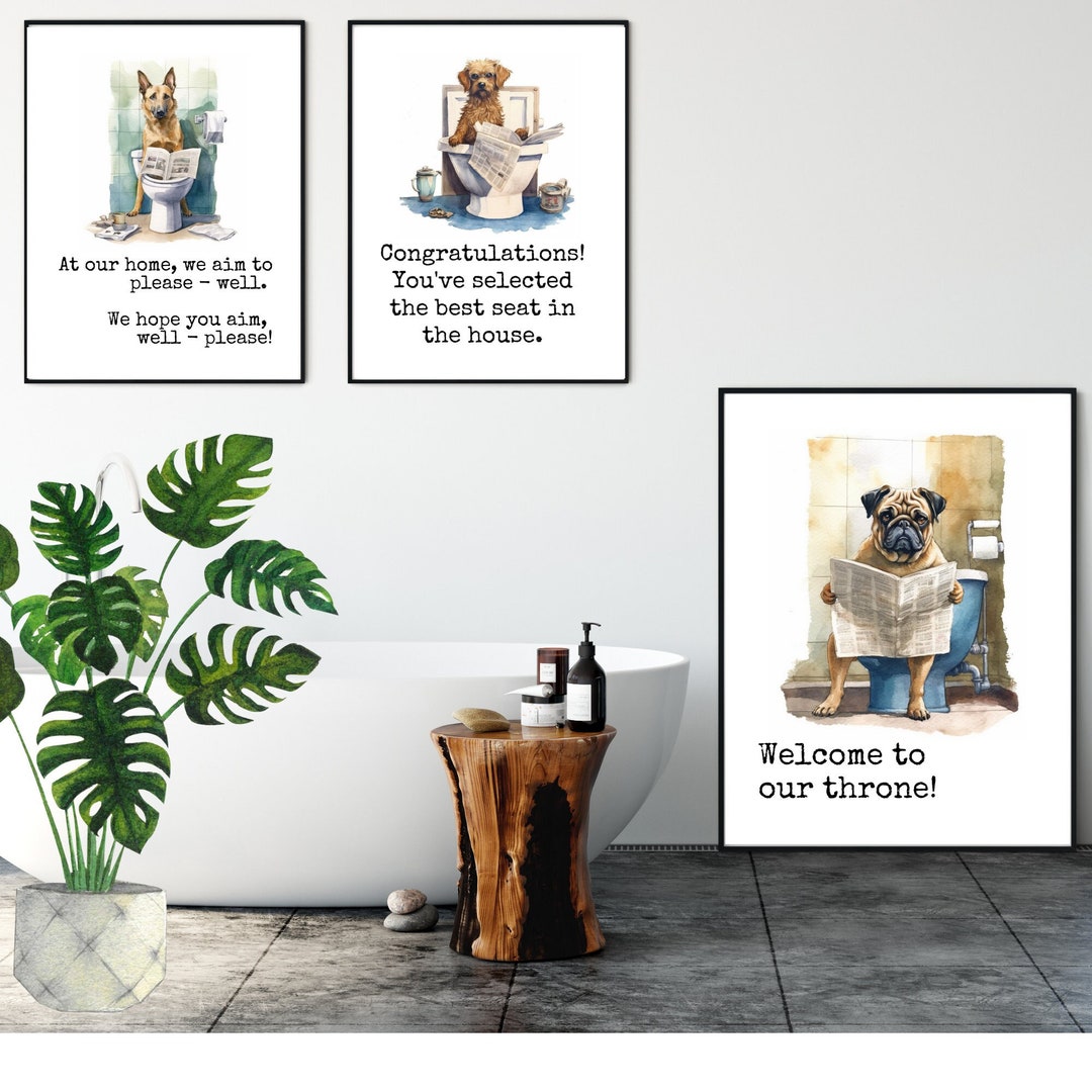 Set of 3 Funny Bathroom Quotes Dog Wall Art, Digital Downloads, Dog ...