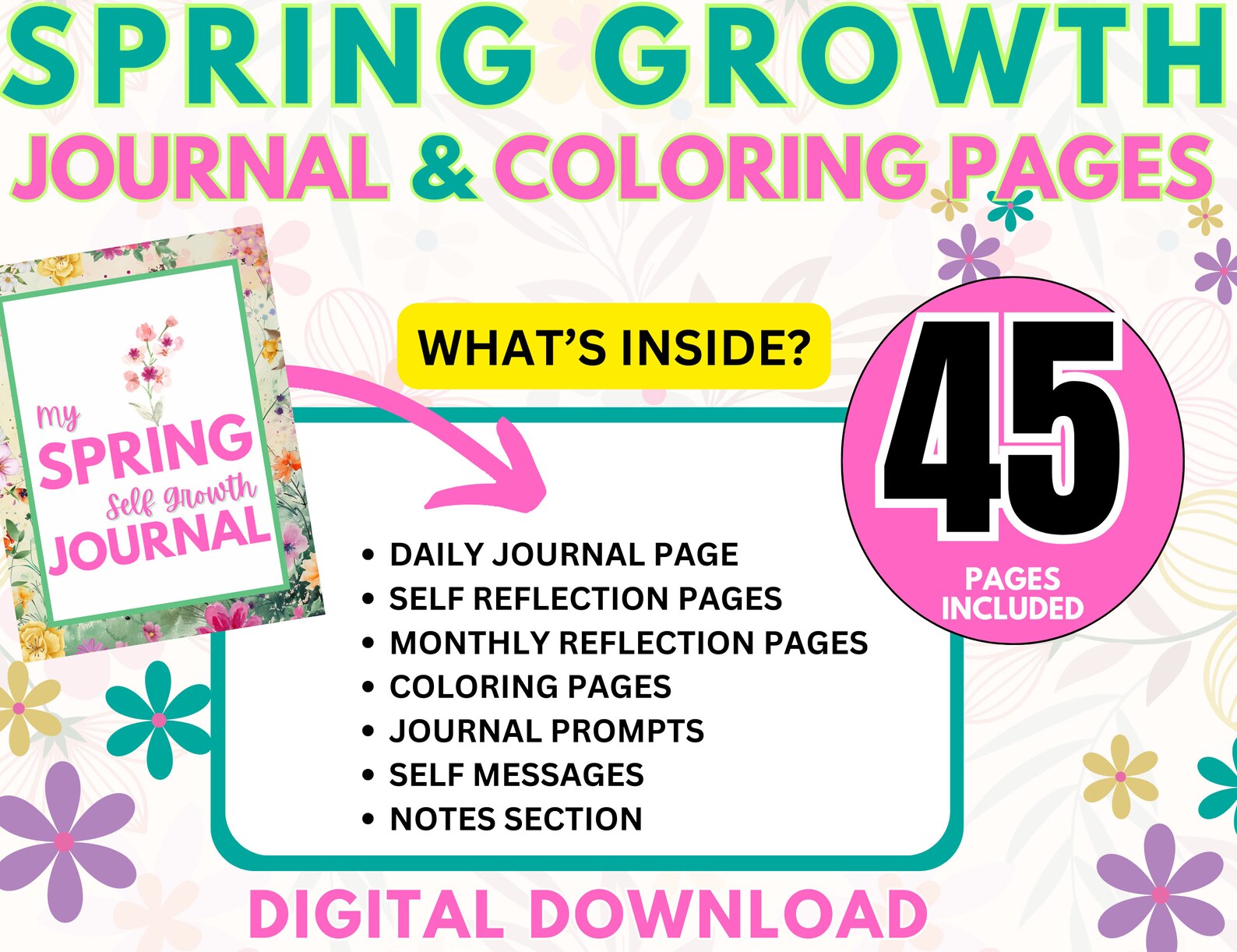 Printable Personal Spring Growth Journal, Coloring Pages for Adults ...