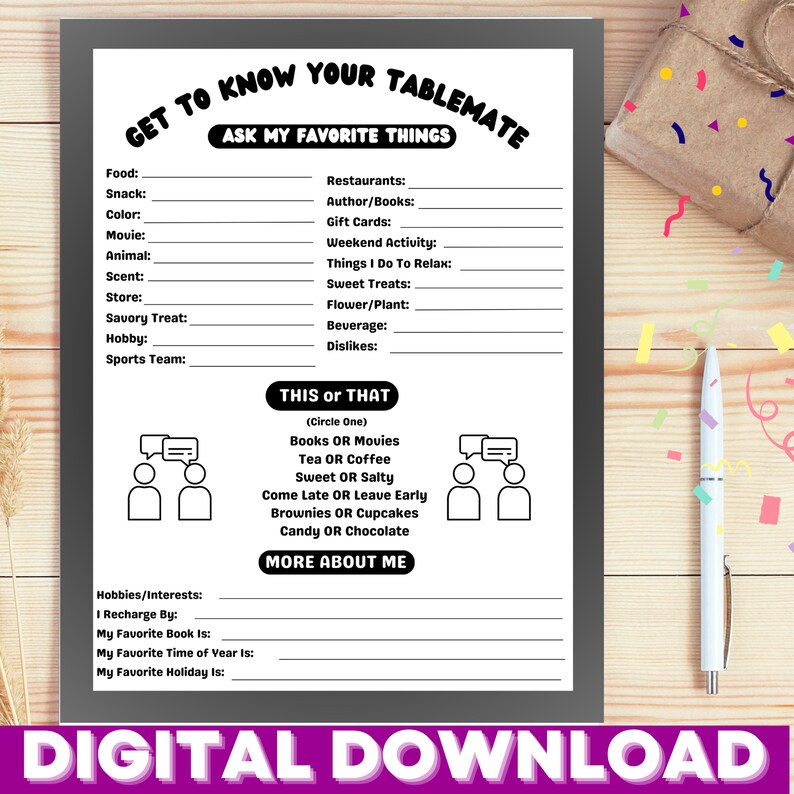 Work Party Game, Dinner Party Games, Happy Hour Games, Printable Dinner ...