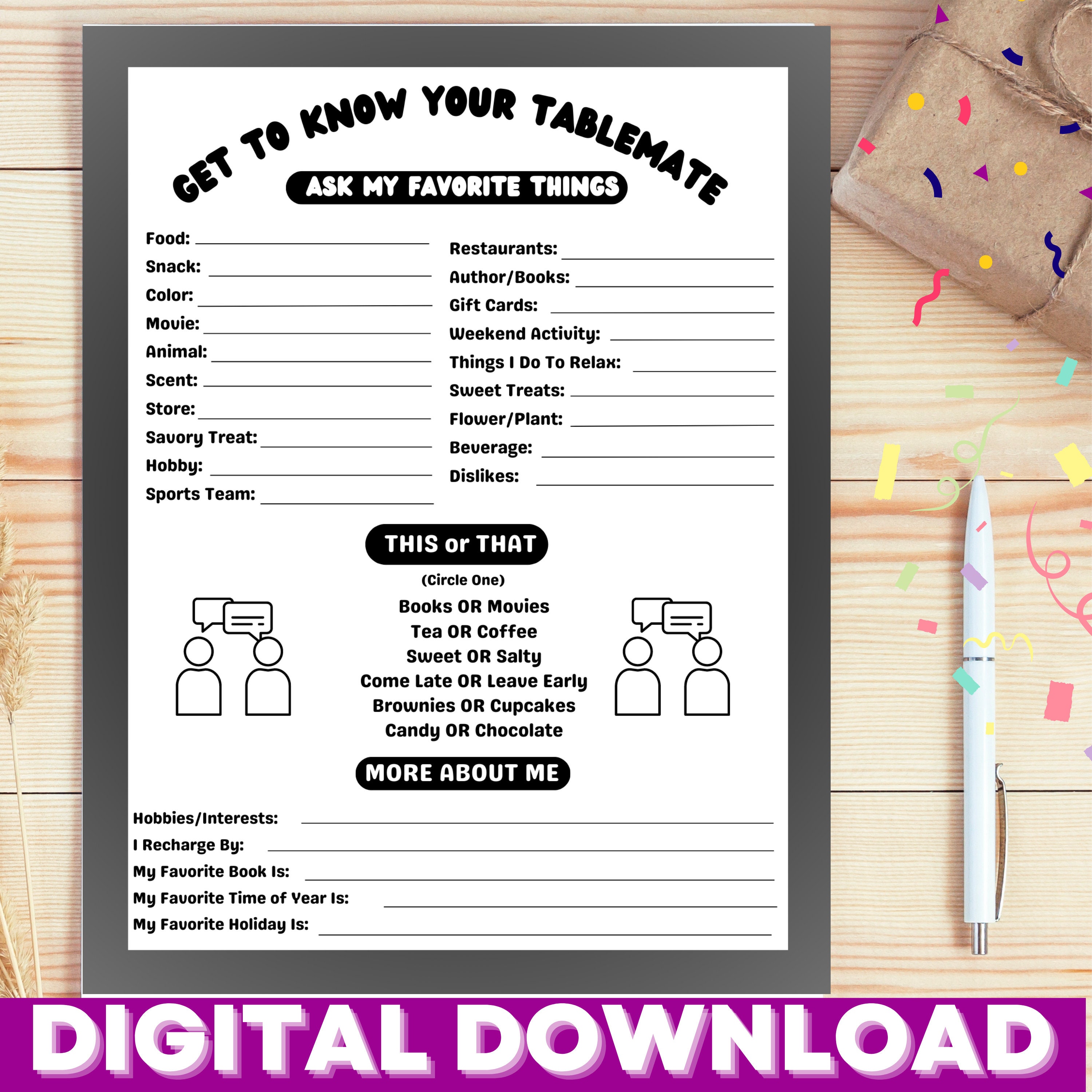 Work Party Game, Dinner Party Games, Happy Hour Games, Printable Dinner ...
