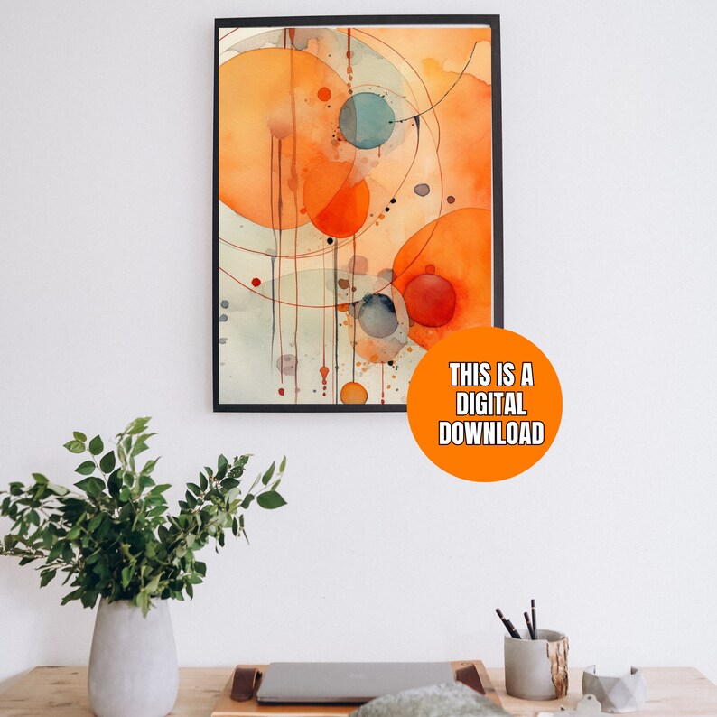 Set of 6 Orange Printable Abstract Wall Art, Modern Geometric Wall ...