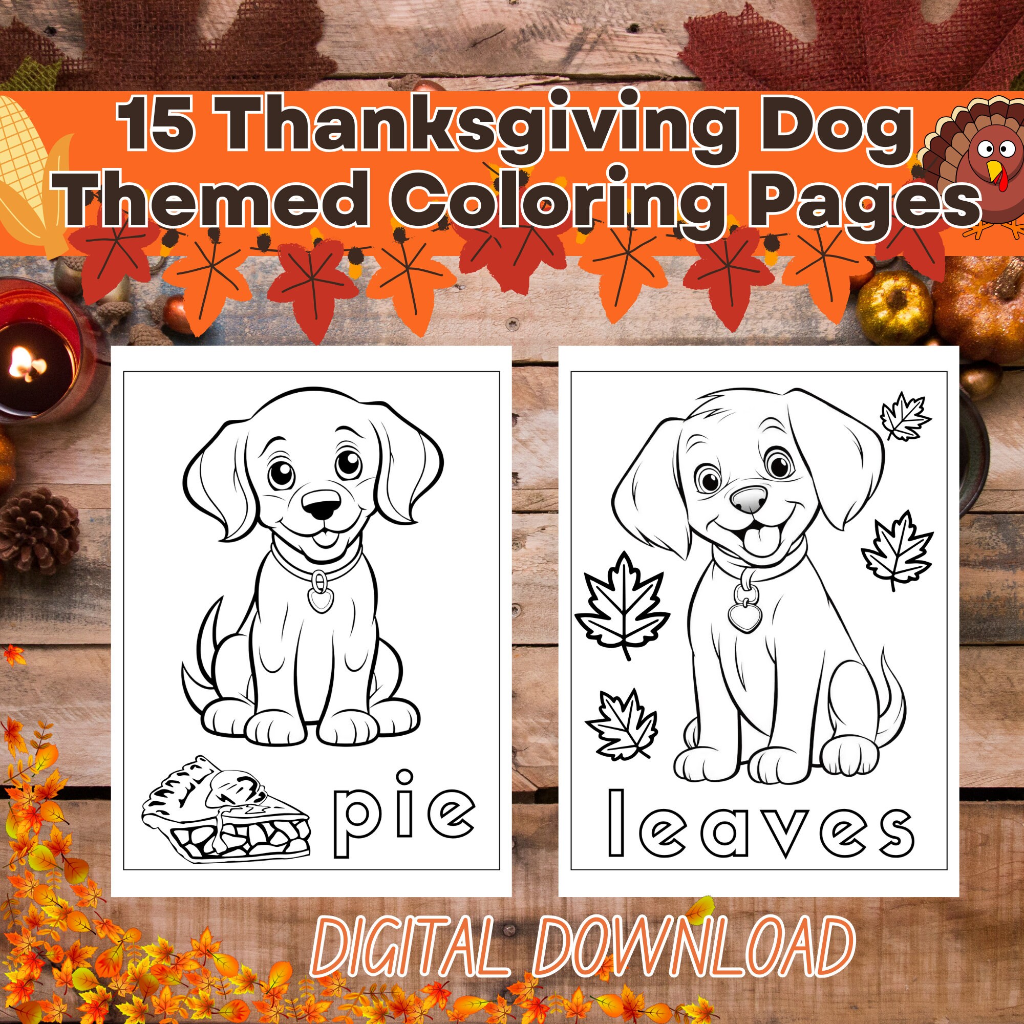 Fun Thanksgiving Dog Coloring Pages | Fall Activity (digital Download ...