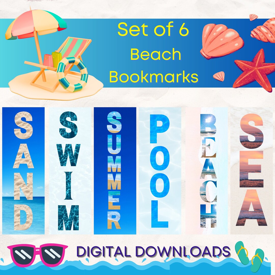 Set of 6 Ocean Seaside Coastal Pool Beach Bookmarks, Pool Bookmarks ...