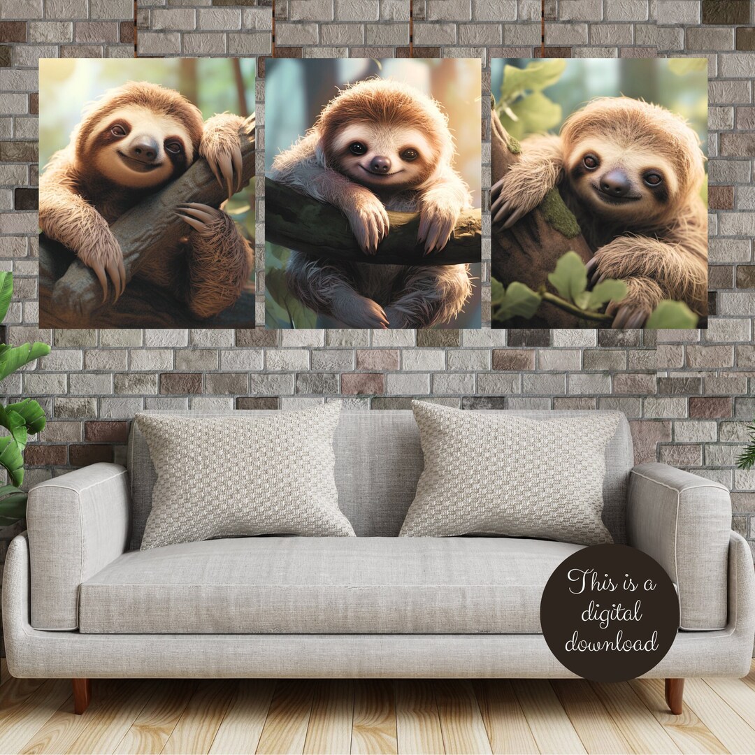 Sloth Wall Art Set of 3, Cute Sloth Wall Art, Sloth Nursery Print ...