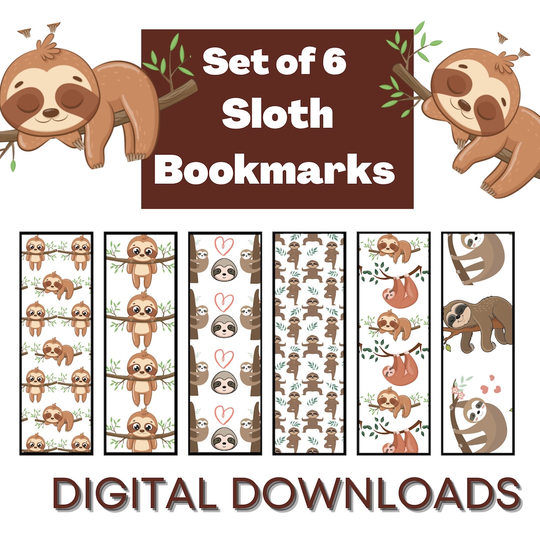 Set of 6 Cute Sloth Booklovers Bookmarks, Cute Sloth Bookmarks, Cute ...