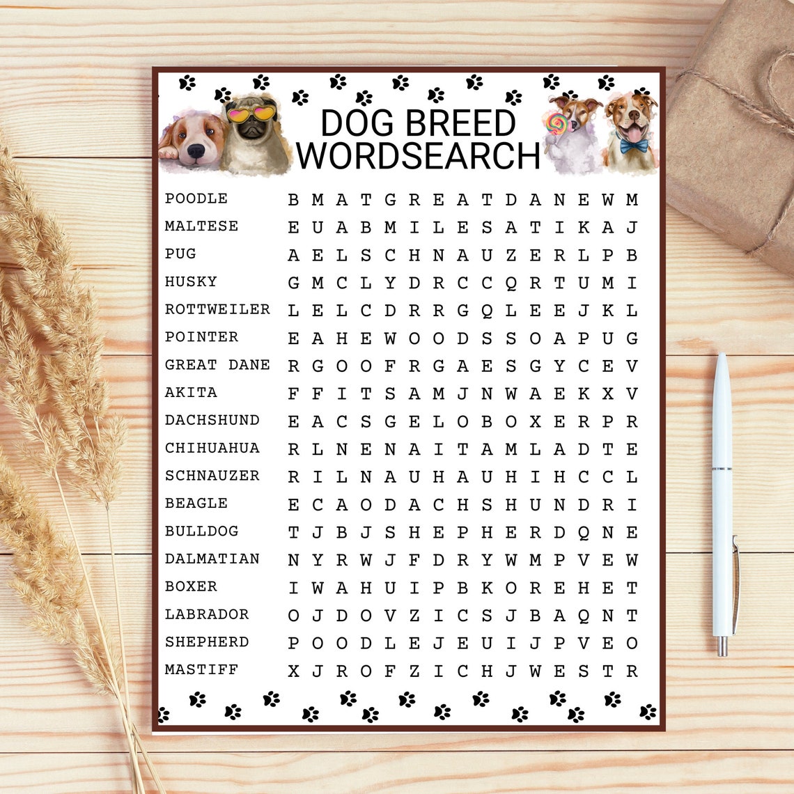 Dog Breed Wordsearch Printable With Answers, Fun Game, Dog Game ...