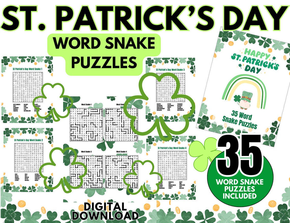 35 St. Patrick's Day Word Snake Puzzles Printable With Answers ...