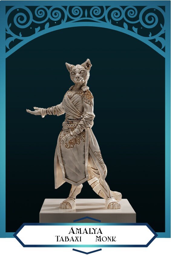 Amalya Female Tabaxi Catfolk Monk 3D Printed D&D TTRPG Miniature From ...