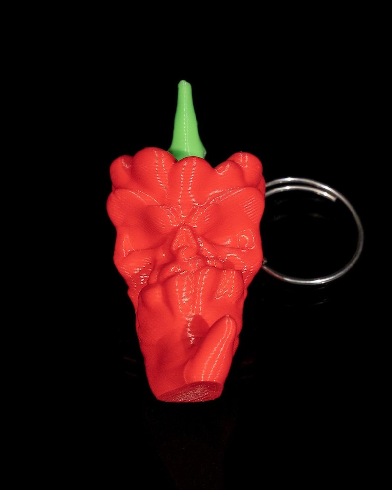 Carolina Grim Reaper Keychain - 3D Printed Fiery Skull Pepper - Hot ...