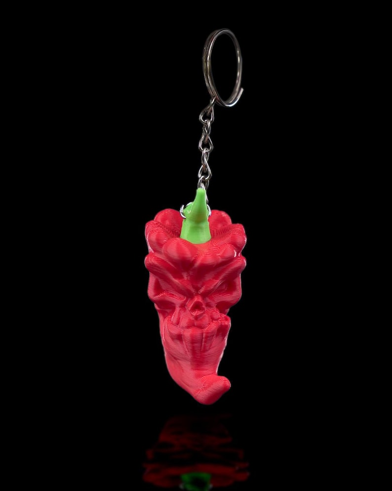Carolina Grim Reaper Keychain - 3D Printed Fiery Skull Pepper - Hot ...