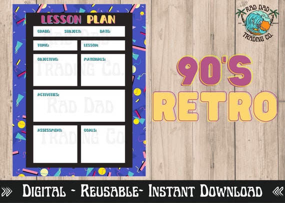 Lesson Plan Template for Teachers 90s Retro Theme Digital - Etsy