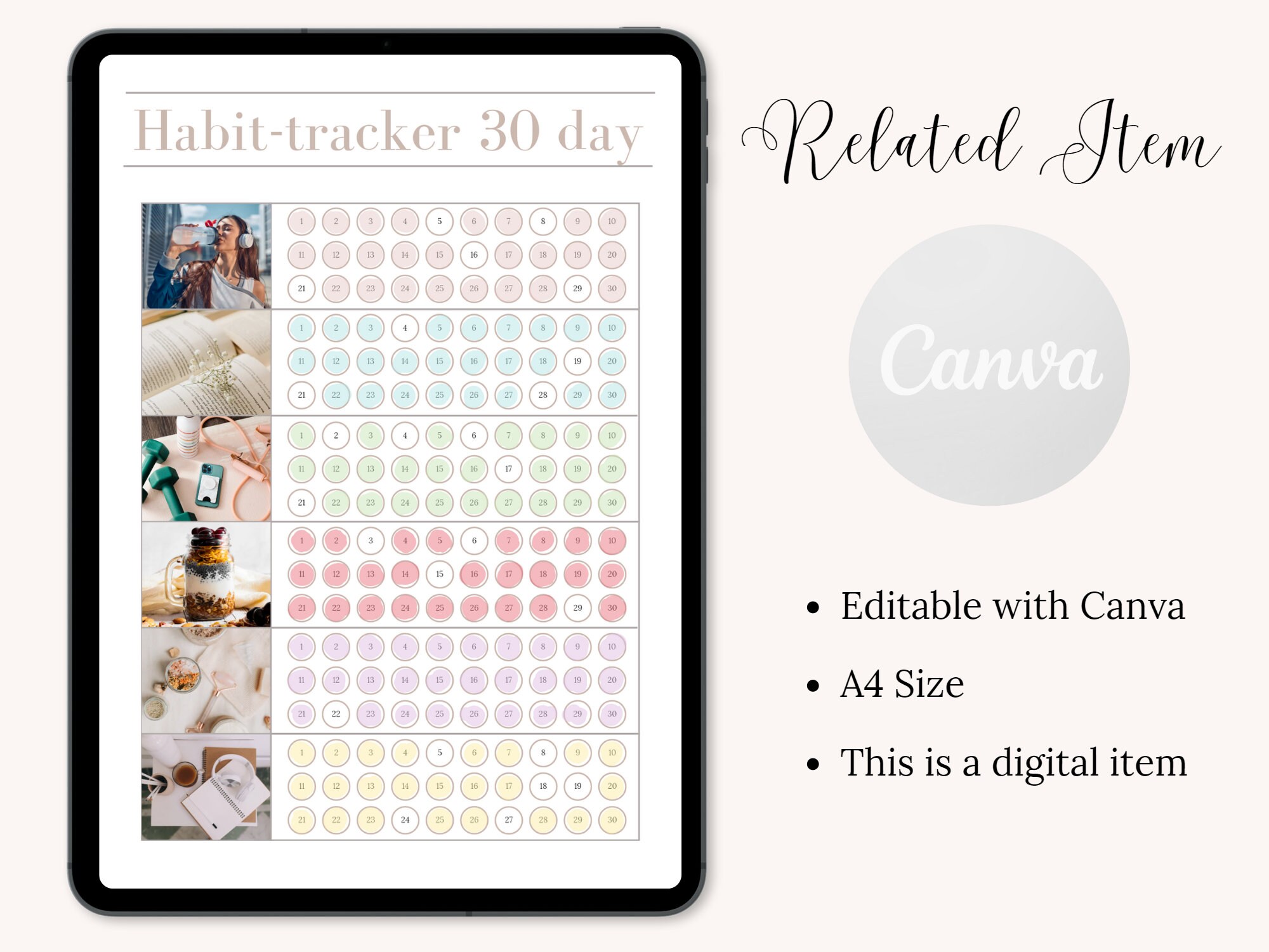 Habit Tracker Printable 30 Day Tracker Editable Canva Template - Etsy