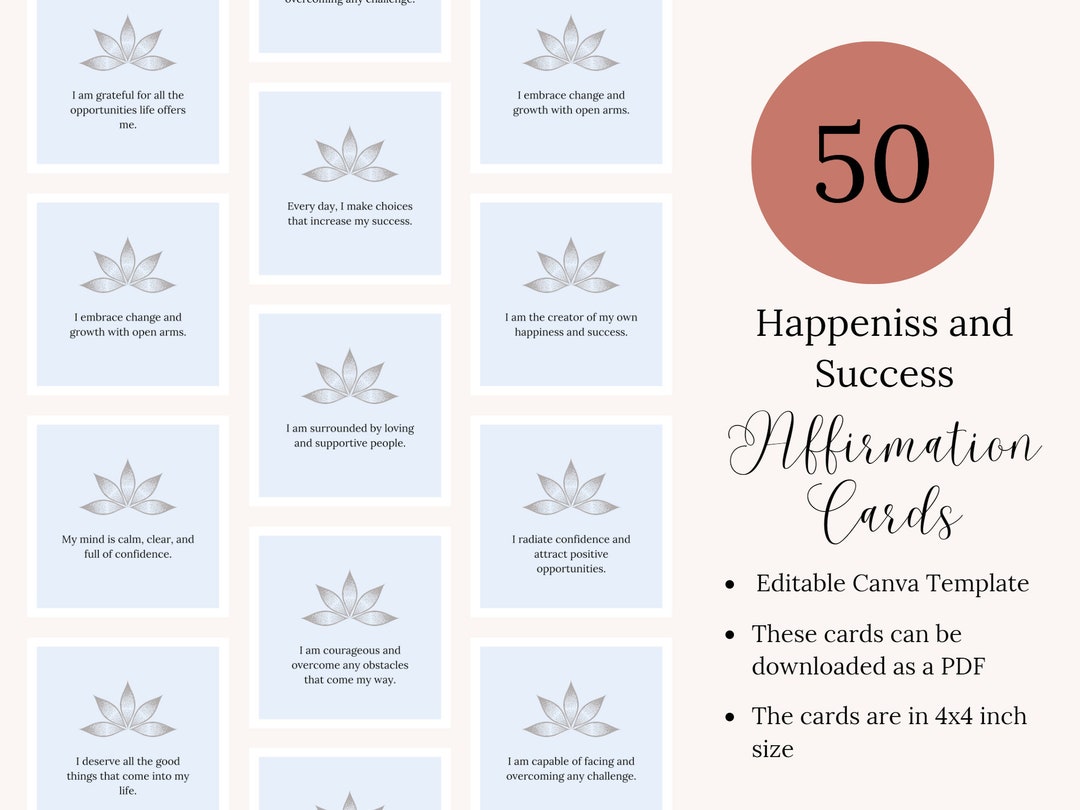Positive Affirmation Cards Canva Template for More Happiness - Etsy