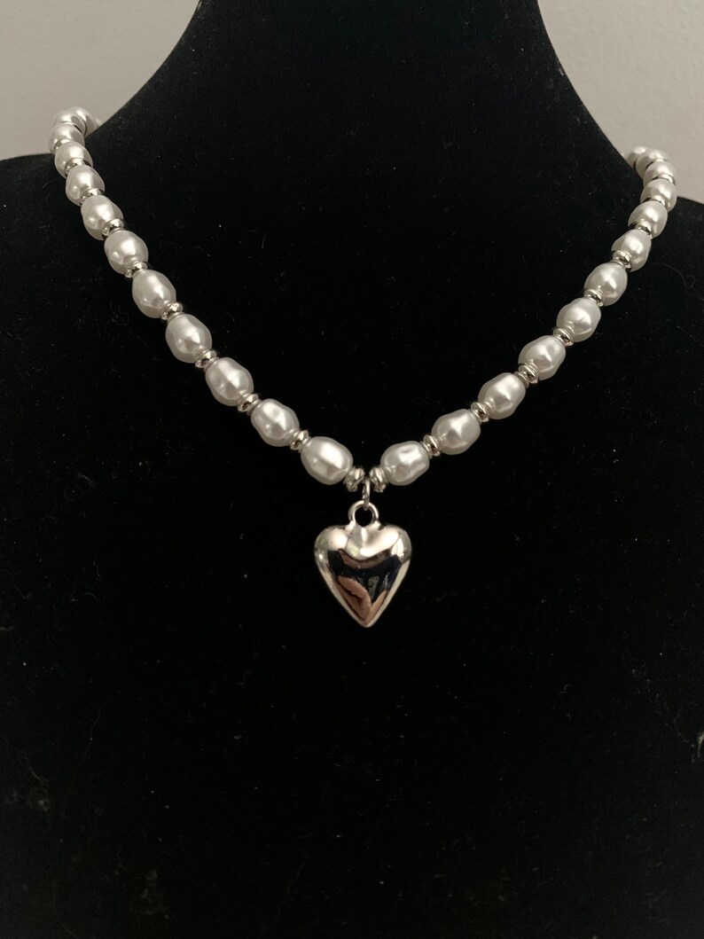 Pearl Grunge Alt Gothic Puffy Heart Necklace - Etsy