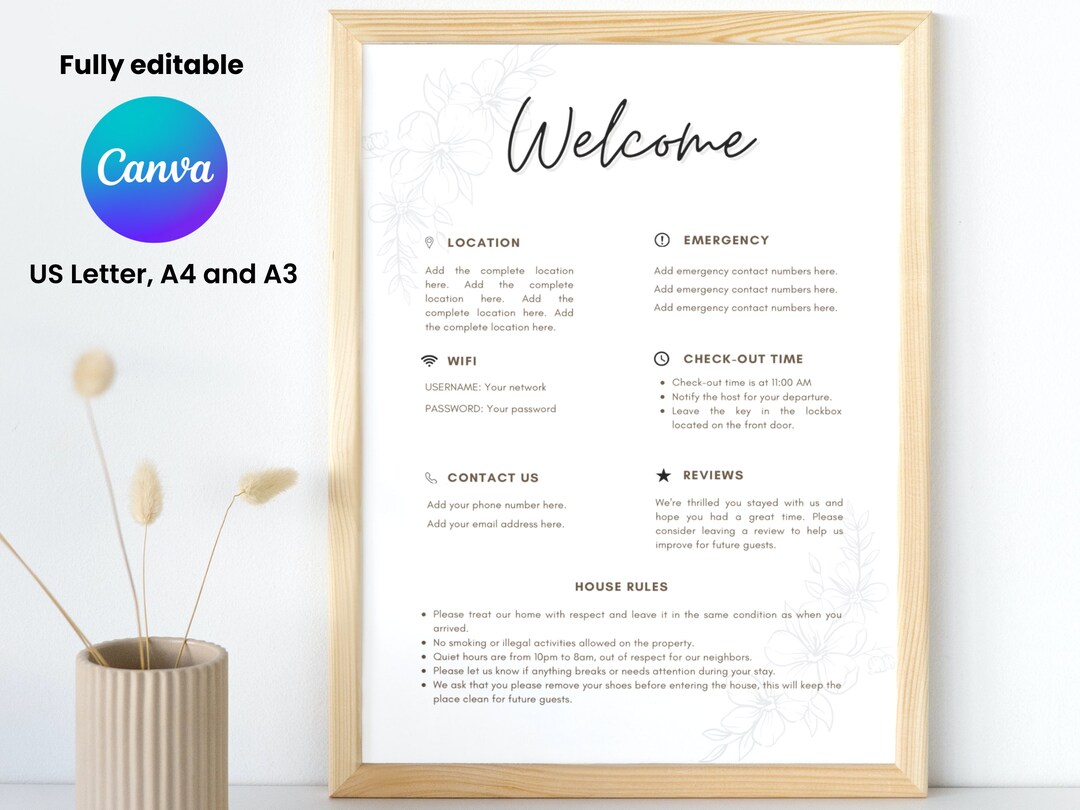 Printable and Editable Welcome Sign Canva Template VRBO Welcome Signage ...