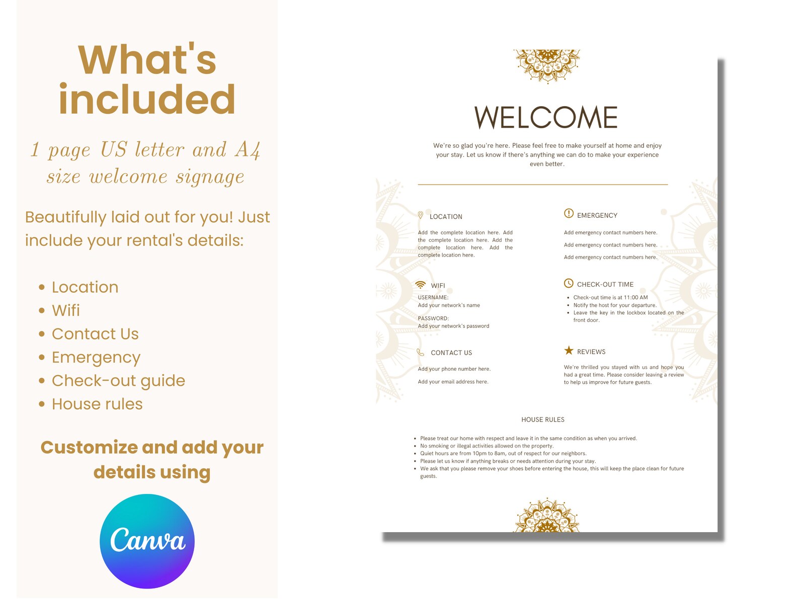 Airbnb Host Elegant Boho Welcome Signage | VRBO Welcome Template ...
